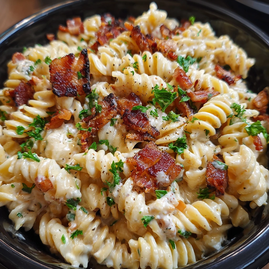 Creamy Bacon Cheddar Ranch Pasta Salad with Crispy Bacon and Fresh ...