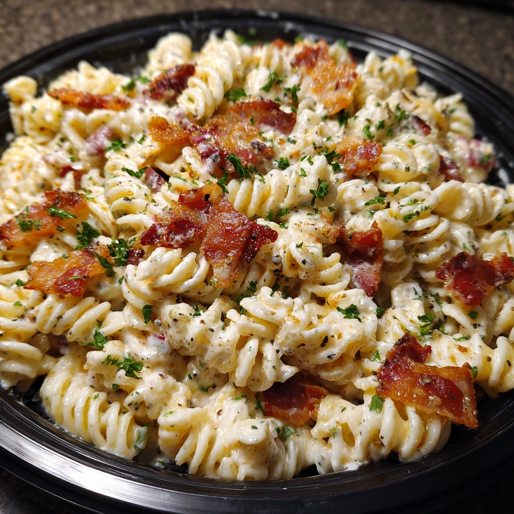Creamy Bacon Cheddar Ranch Pasta Salad with Crispy Bacon and Fresh ...