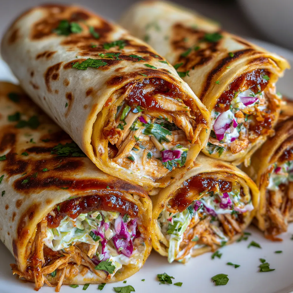 Grilled BBQ Pulled Chicken Wraps with Creamy Coleslaw and Caramelized ...