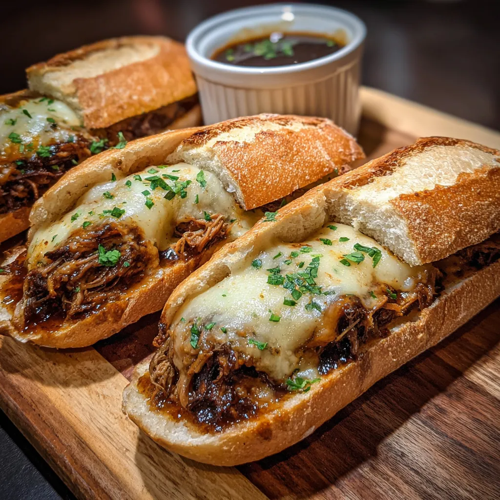 Classic French Dip Sandwich with Melted Provolone and Rich Au Jus ...