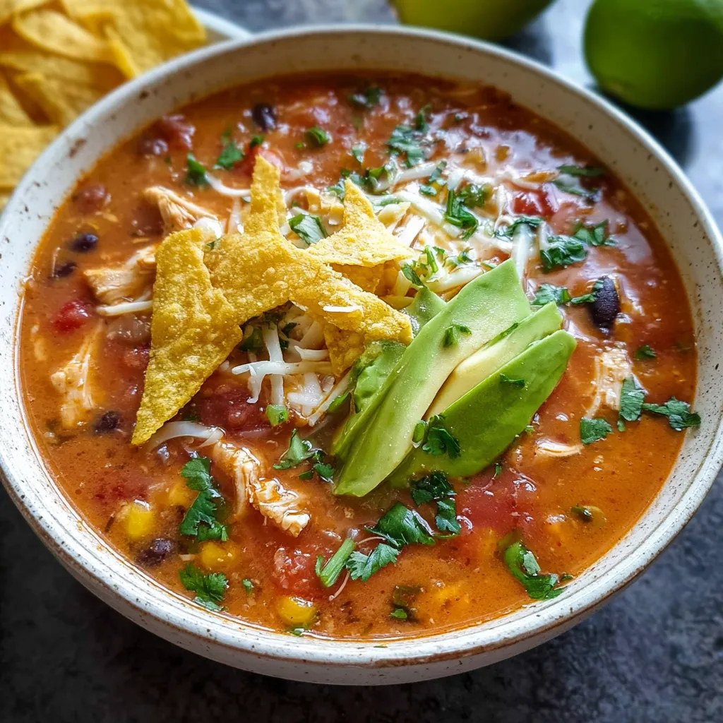 Ultimate Loaded Chicken Tortilla Soup with Fresh Toppings and Crispy ...